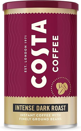 Costa Coffee Instant Ground Beans Tin Intense Dark Roast Pack of 6x100