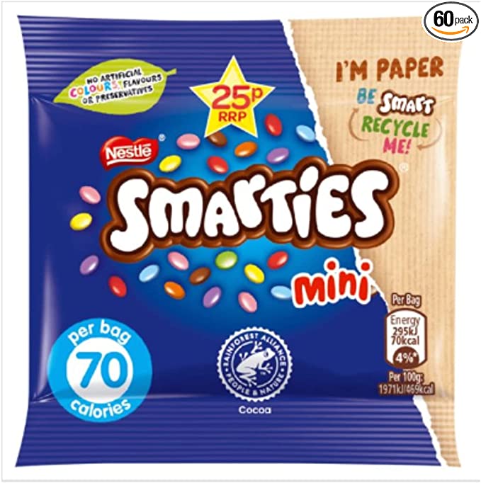 Smarties Mini Milk Chocolate Bag Pack of 60 x15g