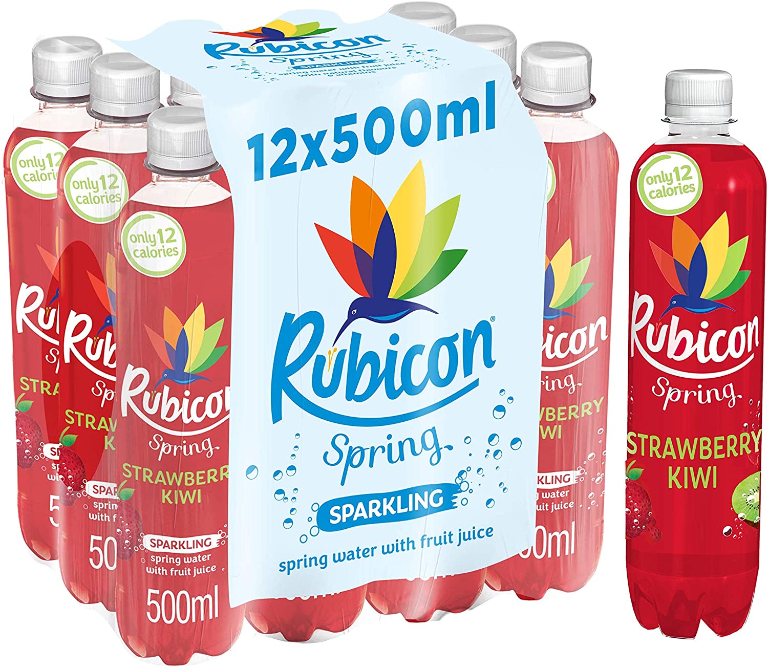 Rubicon Spring Strawberry Kiwi Sparkling Water Pack of 12x500ml