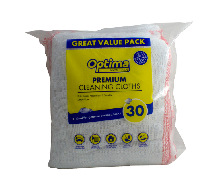 Optima Pro Clean Large White Dishcloths, 30 Pack